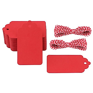G2PLUS Red Gift Tags, 100PCS Red Paper Gift Tags with String, 2.8''×1.6'' Blank Labeling Tags for Mother's Day, Christmas, Valentine's, Gift Wrapping, DIY Arts&Crafts