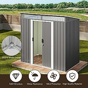 Gizoon 6'x4' Outdoor Storage Shed Metal Garden Shed with Sliding Lockable Doors, Versatile Tool Bike Shed with Transparent Panel Windows, Outdoor Storage Clearance for Backyard, Patio, Dark Gray