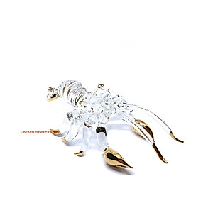 Handmade Mini 4" Crayfish Figures Blown Glass Art/Miniature Freshwater Lobster Animals/Collectible Figurines Gift Ideas/Tiny Ornament Cool Stuff Decor - White