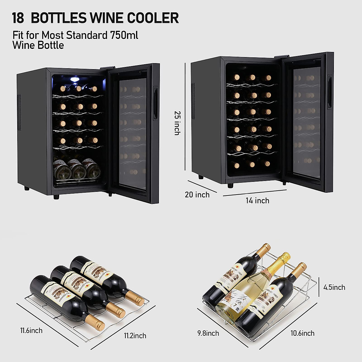 JINJUNYE 15-18 Bottle Wine Fridge, Wine Coolers for Home Freestanding with Touch Screen Digital Temperature Control, Wine Refrigerator for Red White Wine, Champagne, Sparking, Beer