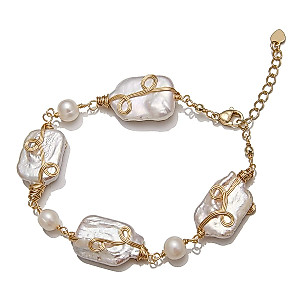 Red Lychee Baroque Pearl Bracelet for Women Bohemia Freshwater Cultured Baroque Pearl Gold Filled Stretch Bracelet Gift for Mother Girls