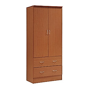 HODEDAH IMPORT- Two Door Wardrobe, with Two Drawers, and Hanging Rod, Cherry