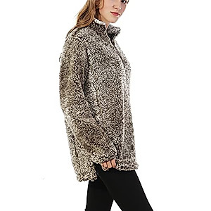 Les umes Women's Zipper Sherpa Pullover Fuzzy Fleece Sweatshirts Jacket Winter Oversized Outwear Coat Brown 2XL