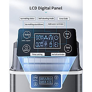 ecozy Portable Ice Makers Countertop, 44lbs Per Day, 24 Cubes Ready in 13 Mins, 2 Ways to Add Water, Self-Cleaning Ice Maker with Ice Bags/Ice Scoop/Ice Basket for Home Office Bar Party, Silver