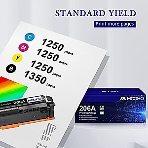Mooho (with Chip 206A Toner Cartridges Set Compatible for HP 206A 206X Toner Cartridges Replacement for HP Color Pro MFP M283fdw M283cdw M255dw M282nw M283 M255 M282 Series Printer -BK/C/M/Y, 4 Pack