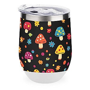 Rainbow Mushroom Funny Wine Tumbler 12 Oz Stainless Steel Insulated Mug Double Wall Water Cup with Lid