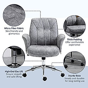 Vinsetto Micro Fiber Home Office Chair with Adjustable Height, Rock Function, and Curved Padded Armrests, Light Grey
