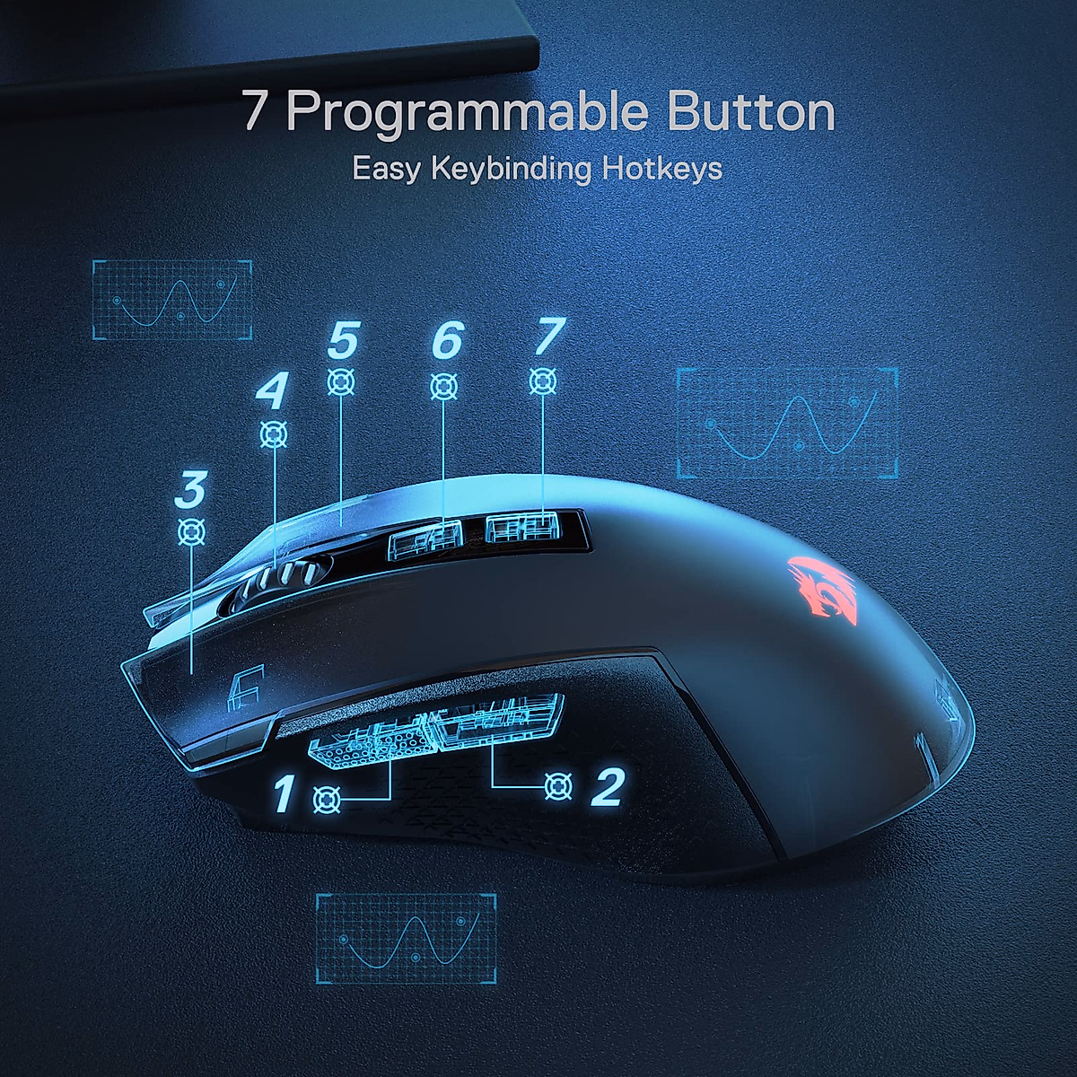 Redragon M693 Wireless Gaming Mouse, 8000 DPI Wired/Wireless Gamer Mouse w/ 3-Mode Connection, BT & 2.4G Wireless, 7 Macro Buttons, Reliable Power Capacity for PC/Mac/Laptop