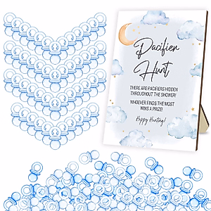 ALodr Pacifier Hunt Game - Baby Shower Games，Glitter Moon and Twinkle Stars Theme, Baby Shower Decoration, Party Favors for Baby Showers Game Cards - 5 x 7 inch