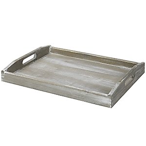 MyGift Rustic 12 x 16 inch Gray Wood Decorative Serving Tray with Handles, Rectangular Coffee Table Tray, Breakfast Tray