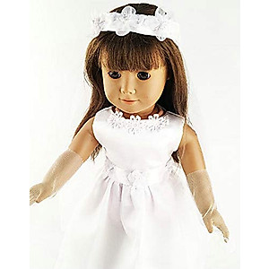 TianBo 1 Set Quality Handmade 18 Inch Doll White Bride Wedding Dress with Headband for 18 Inch Dolls Party Gown Dress Clothes Outfits and Hair Accessories