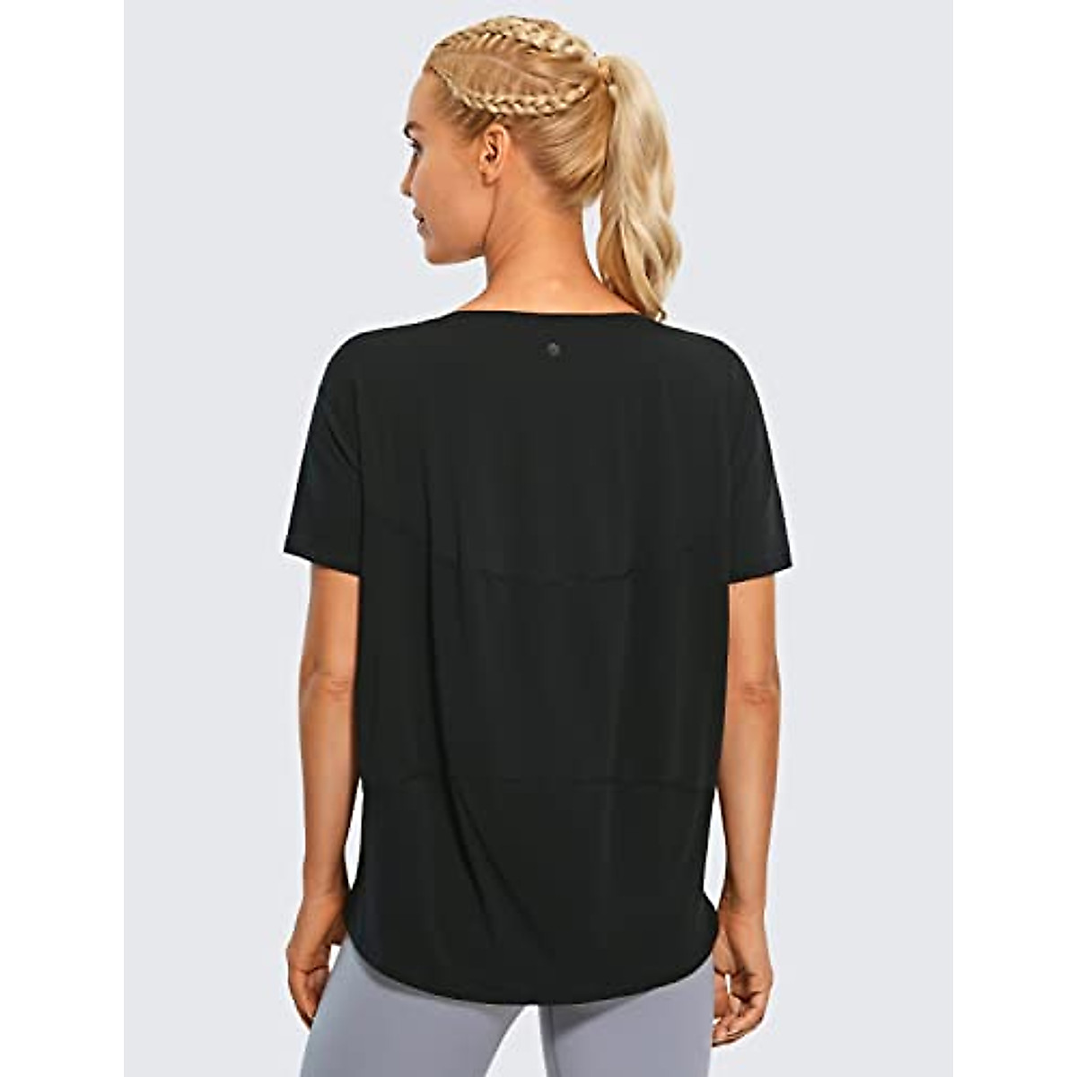 CRZ YOGA Women's Pima Cotton Short Sleeve Shirts Loose Fit Gym Workout T-Shirt Athletic Casual Tops Black X-Large