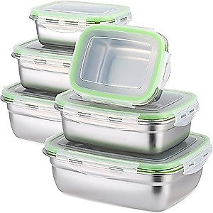 Nuanchu 6 Packs Stainless Steel Food Storage Containers Airtight Metal Food Containers Meal Prep Container Leak Proof Stackable Bento Lunch Box with Lids for Kitchen Travel Picnic and Camping (Green)