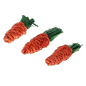 Szecl 3Pcs Carrot Rattan Hamster Chews for Teeth Grinding, Pet Mineral Chew Stone, Animals Bite Gnawing Treats for Rabbits Guinea Pigs Play Entertainment, Pet Cage Accessories Tooth Cleaning Tool