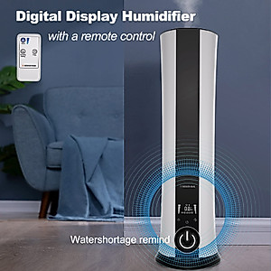 2023 Ultrasonic Humidifiers 6.5L/1.72Gal, MIZUKATA HIKARI Cool Mist Tower Humidifier for Bedroom Large Room Whole House/Room Greenhouse with Remote Control and Essential Oil Tray, Top Fill, Easy Clean