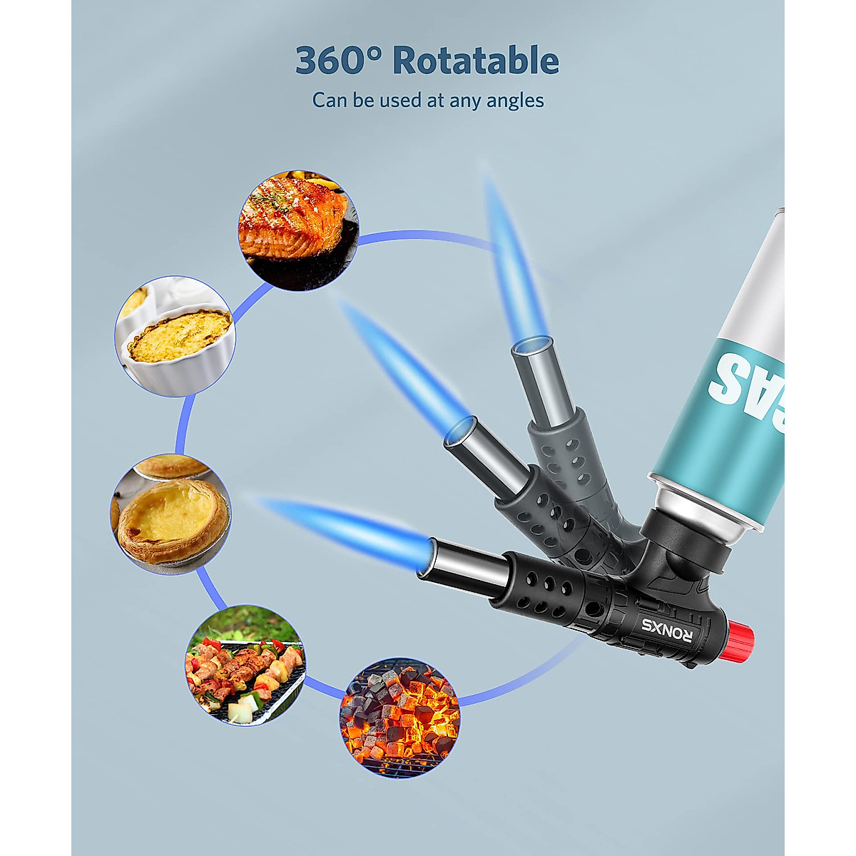 RONXS Butane Torch lighters, 2 Flame Mode Kitchen Cooking Torch with Inverted Use Adjustable Flame Culinary Blow Torch for BBQ, Baking, Sushi, Butane Not Included