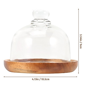 OUNONA Glass Cake Pan Cake Cover Wood Cake Stand with Dome Glass Cake Dome Cover Cheese Cloche Dome Glass Flower Cover Glass Cake Stand Dessert Display Cover Wooden Paper Cup Bracket
