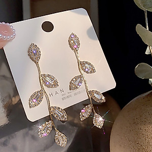 Bridal Earrings for Wedding Rhinestone Dangle Earrings Leaf Earrings Long Earrings Elegant for Women