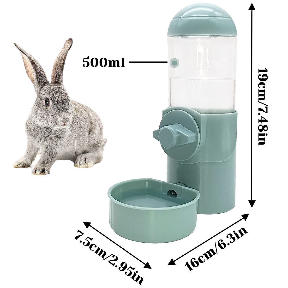Hamiledyi Rabbit Water Bottle 17oz Bunny Hanging Automatic Water Dispenser Chinchillas Feeder Water Bowl Small Animal No Drip Plastic Water Dispenser for Guinea Pigs Chinchillas Hedgehogs Ferrets 2Pcs