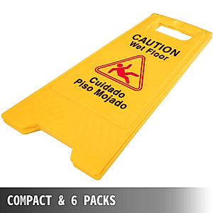 WYZXR Wet Floor Sign Yellow Caution Wet Floor Signs 6 Packs Double Sided Floor Wet Sign Public Safety Fold-Out Wet Floor Cones Bilingual Wet Sign Floor Stand Plastic Board for Indoor and Outdoor