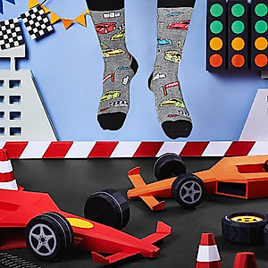 GOLIN Men Funny Race Car Crew Socks, Nascar f1 Racing Gift for Car Lover Dad Teen Boys