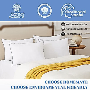 Homemate Bed Pillows for Sleeping - Standard Size(20"x26") Set of 4 Pillows Allergy Friendly Microfiber Shell Fluffy Down Alternative Filling Breathable Pillow Suitable Back Stomach or Side Sleepers