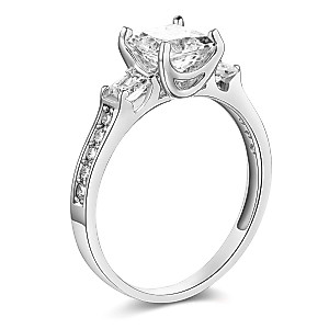 TWJC Wedding Collection 14k Solid White Gold 1.75 Ct. 3 Stone Princess Cut Engagement Ring Band - Size 11