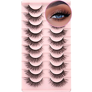False Eyelashes Mink Lashes Natural Wispy Cat Eye Lashes Fluffy Eyelashes Pack 3D Strip Short Volume Fake Eyelashes 10 Pairs by Geeneiya