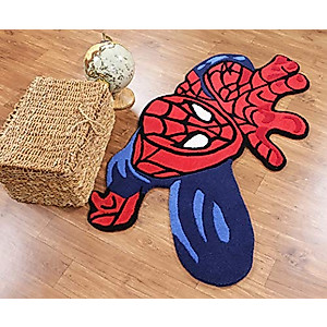Spider Man Shape 2'3"x4' Handmade Tufted 100% Spiderman Woolen Boys & Girls Area Rugs Carpet