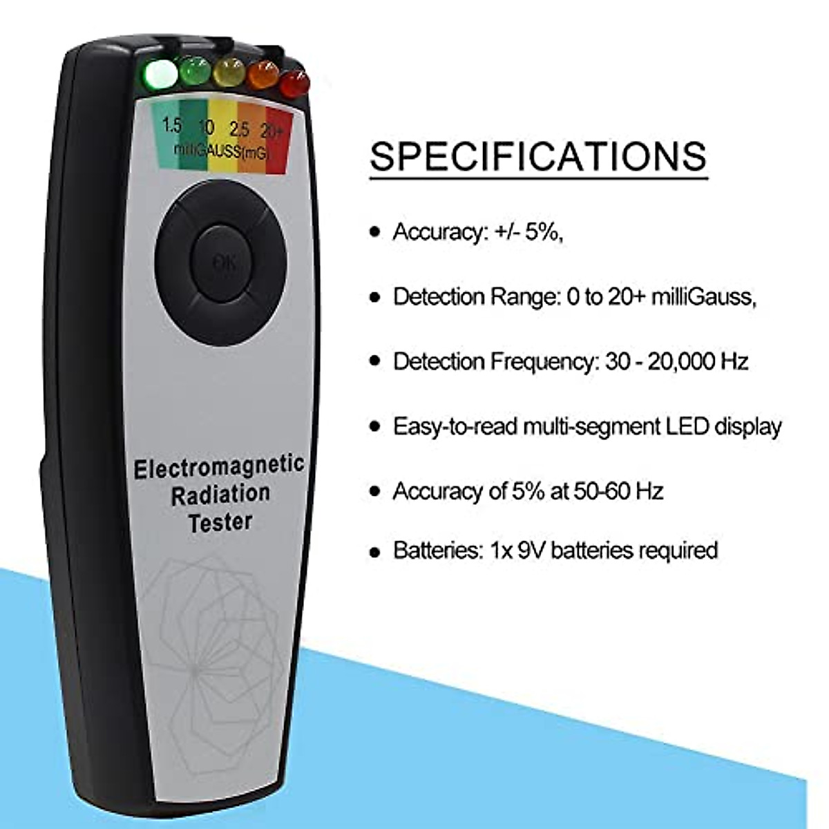 Tookie LED EMF Meter Magnetic Field Detector Ghost Hunting Indoor Outdoor Home School(Black)