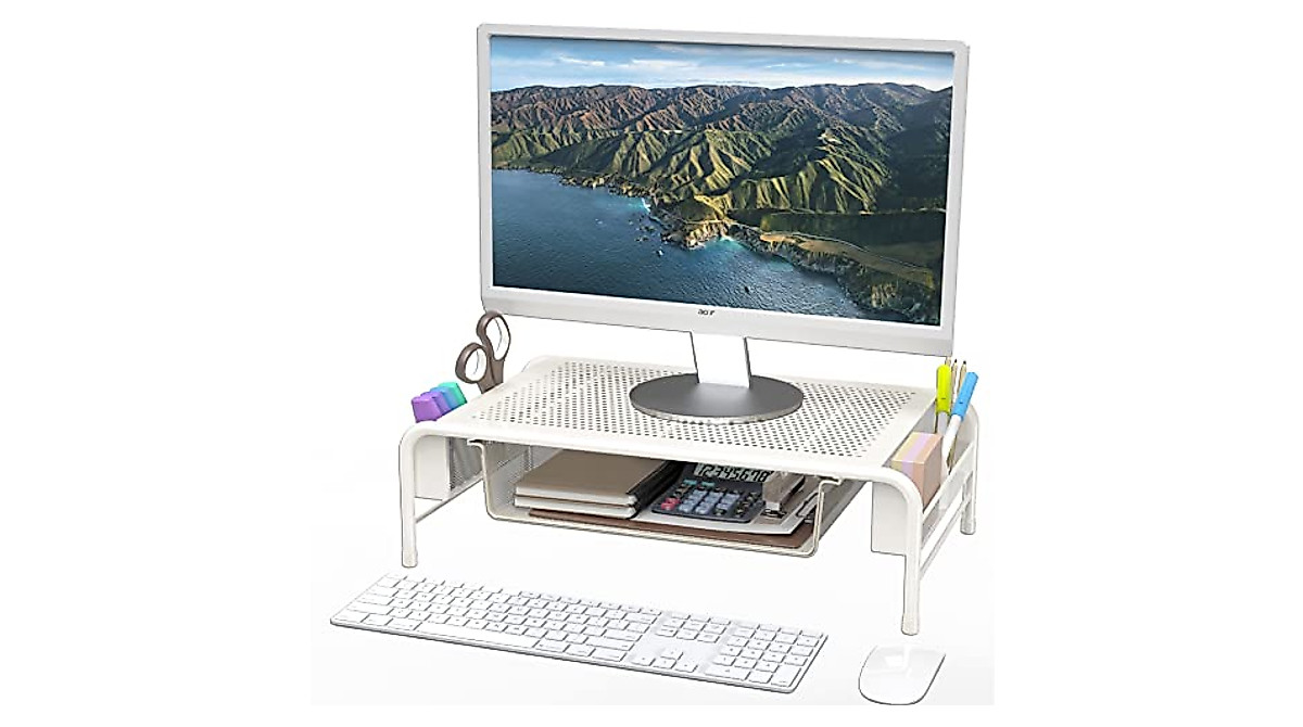 SimpleHouseware Metal Desk Monitor Stand Riser with Organizer Drawer ...
