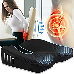 Pressure Relief Seat Cushion for Office Chair - Butt, Back, Coccyx, Tailbone, Sciatica Cushion, Memory Foam Chair Cushion for Long Sitting - Computer Desk Chair Car Lower Back Pain Relief Cushion /Pad