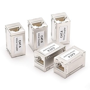 Rapink RJ45 Coupler Shielded Inline Adapter 5 Pack, Ethernet Cable Extender, Ethernet Coupler Female to Female Connector for Cat7/ Cat6/ Cat5e Cable