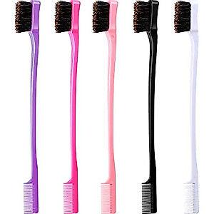 5 Pieces Hair Edge Brush Double Sided Control Hair Brush Comb Combo Pack Smooth Comb Grooming (5 Colors)