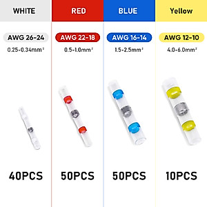 TICONN 150 PCS Solder Seal Wire Connectors, Heat Shrink Butt Connectors, Waterproof and Insulated Electrical Wire Terminals, Butt Splice (150PCS)