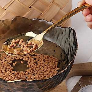 HANSGO Serving Spoons Set, 3 Serving Spoons and 3 Slotted Spoons, 9 Inch Stainless Steel Serving Utensils Set for Buffet Banquet Kitchen, Gold