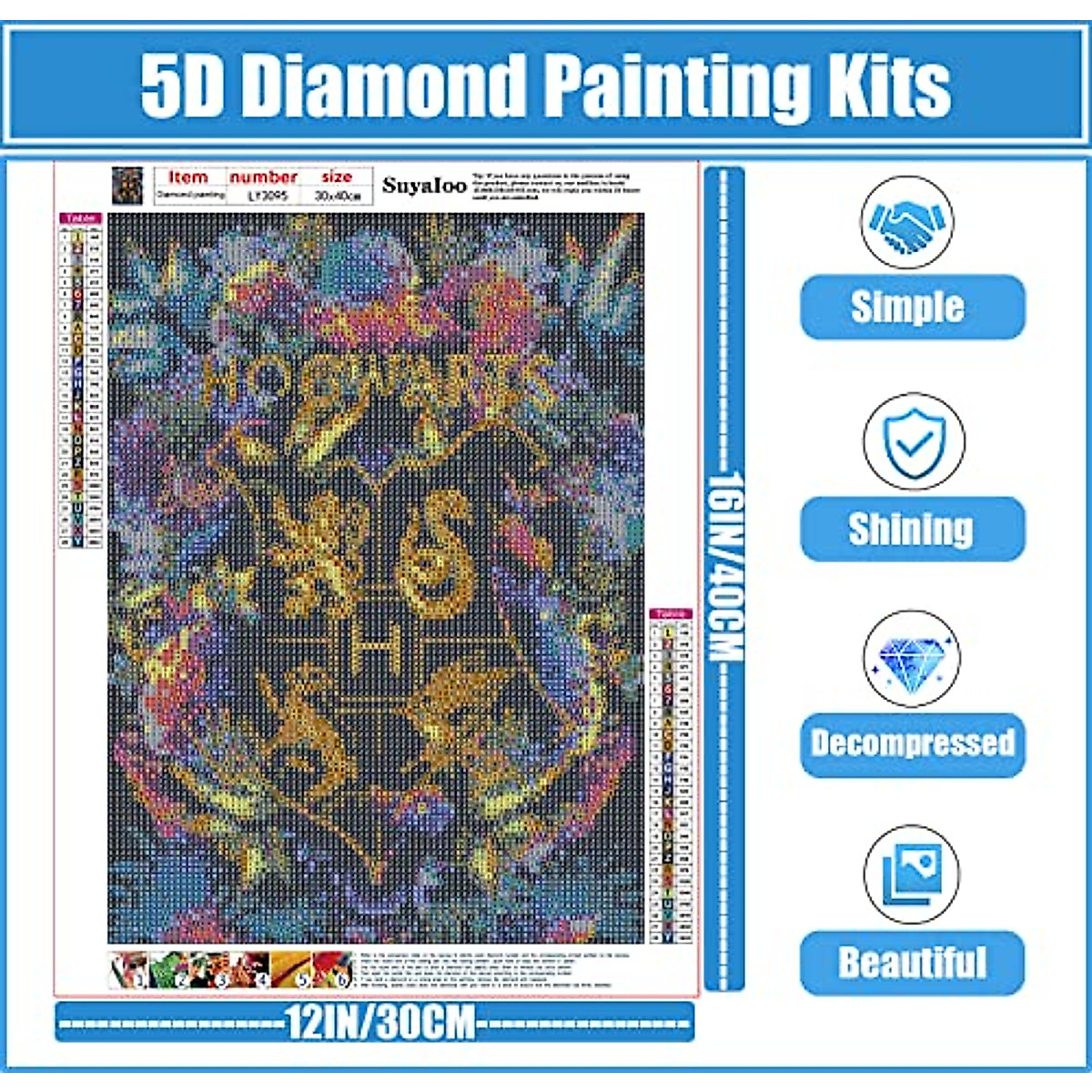 Suyaloo 5D Diamond Painting Kits for Adults - Diamond Art Kits for Adults Kids Beginner,DIY Harry Boy Magic Badge Full Drill Paintings with Diamonds Gem Art for Adults Home Wall Decor 11.8x15.7inch
