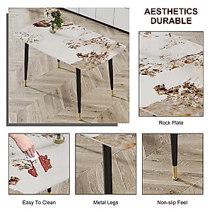 Ginxesh 5 Piece Dining Table Set,Faux Marble Dining Table Set for 4,Imitation Marble Pattern Dinner Table and Brown PU Leather Upholstered Kitchen Chairs for Living Room