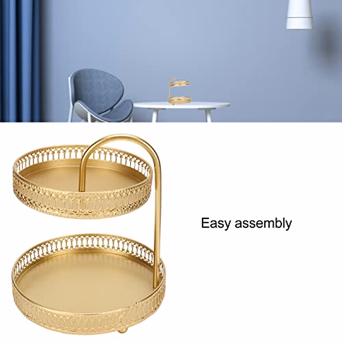 2 Tiered Tray Stand Dessert Cake Serving Holder Stand Fruit Rack with Handle, Food Presentation Serving Tray Decor for Kitchen, Living Room