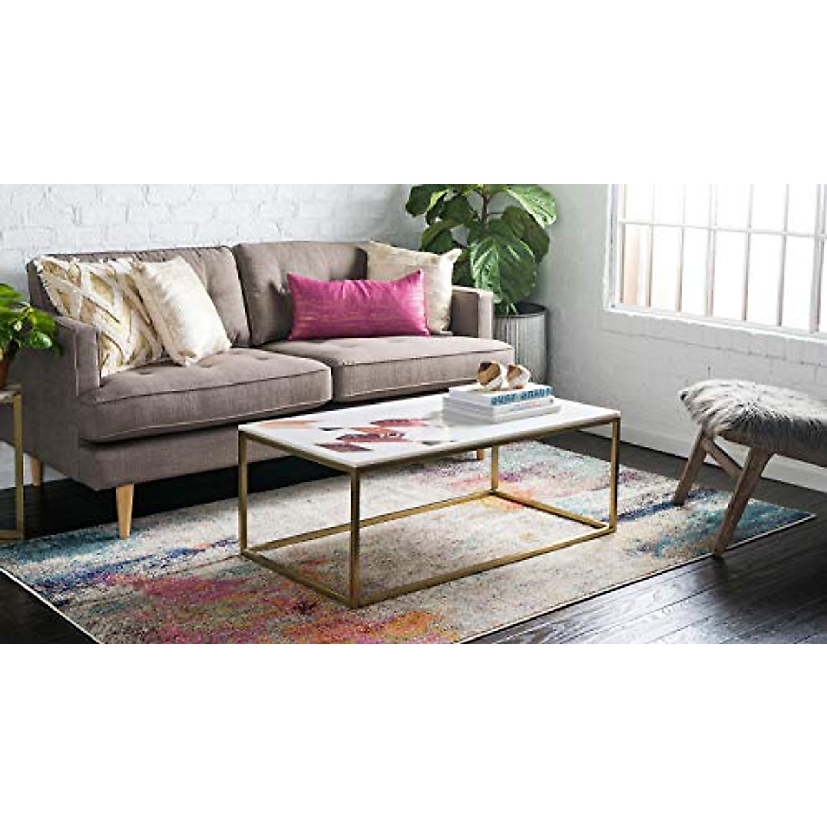 Unique Loom Chromatic Collection Modern Colorful & Vibrant Abstract Area Rug For Any Home Décor (8' 0 x 10' 0 Rectangular, Beige/ Pink)
