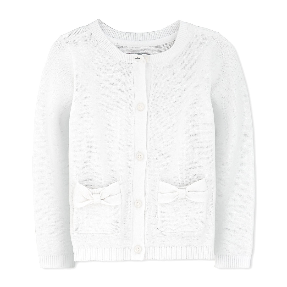 The Children's Place Baby Toddler Girls Bow Pocket Cardigan, White, 5T