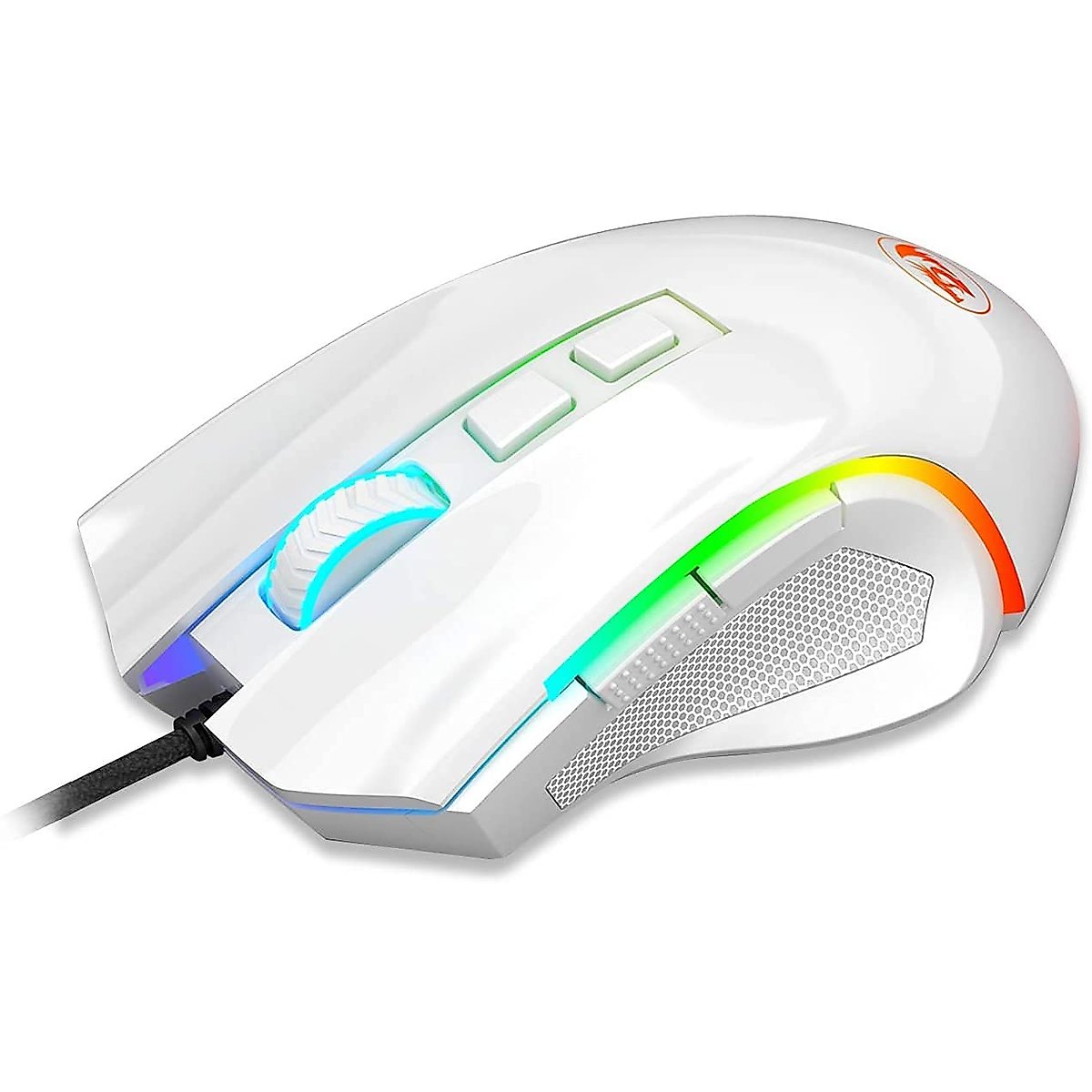 Redragon M602 RGB Wired Gaming Mouse RGB Spectrum Backlit Ergonomic Mouse Griffin Programmable with 8 Backlight Modes, Up to 7200 DPI for Windows PC Gamers (White)