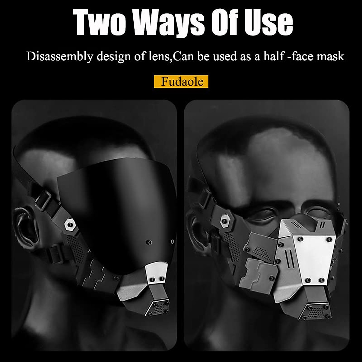 FUDAOLE Cyberpunk Commander Cosplay Mask,DIY Detachable Punk Mask,Perfect for Halloween,Parties,Masquerade,and Music Festivals Black