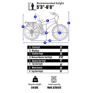 26" 48V 500W 13Ah Step-Thru/Step-Over Beach Cruiser Electric Bicycle City E-Bike Mountain Bike (Fit 5Ft 3in to 6Ft 8in) (Step Over Black)