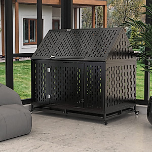 45'' Heavy Duty Dog Crate for Large Dogs, Indestructible Escape Proof Dog Cage with Self-Locking Latch, Large Indoor Dog Kennel with Double Door for High Anxiety Dogs