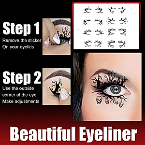 16Pcs Halloween Eyeshadow Eyeliner Sticker Spider Web Skull Bat Eye Shadow Decals for Women Halloween Masquerade Party Face Eye Realistic Makeup 3D Self- Adhesive Eye Art Decoration Tools