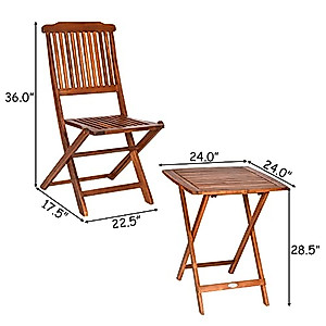 WYKDD 3PCS Patio Folding Wooden Bistro Set Cushioned Chair Conversation Table Chair Seat Cushion