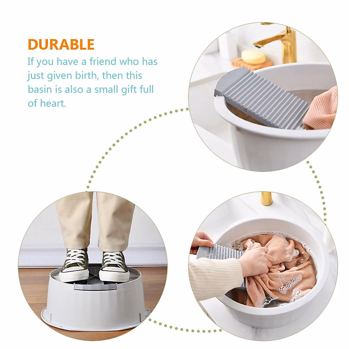 Gadpiparty Washboard Basin for Hand Washing Clothes 1 Set Plastic Non-Slip Washtub with Integrated Washboard for Home Small Delicate Articles Hand Washing Clothes, Grey