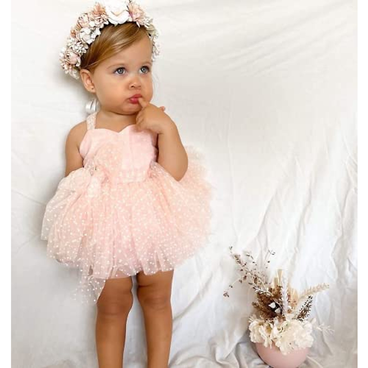Infant Baby Girl Summer Outfits Sleeveless Dress Romper Lace Tutu Onesie Backless Jumpsuit Ruffle Bodysuit One Piece (I-Pink, 6-12 Months)