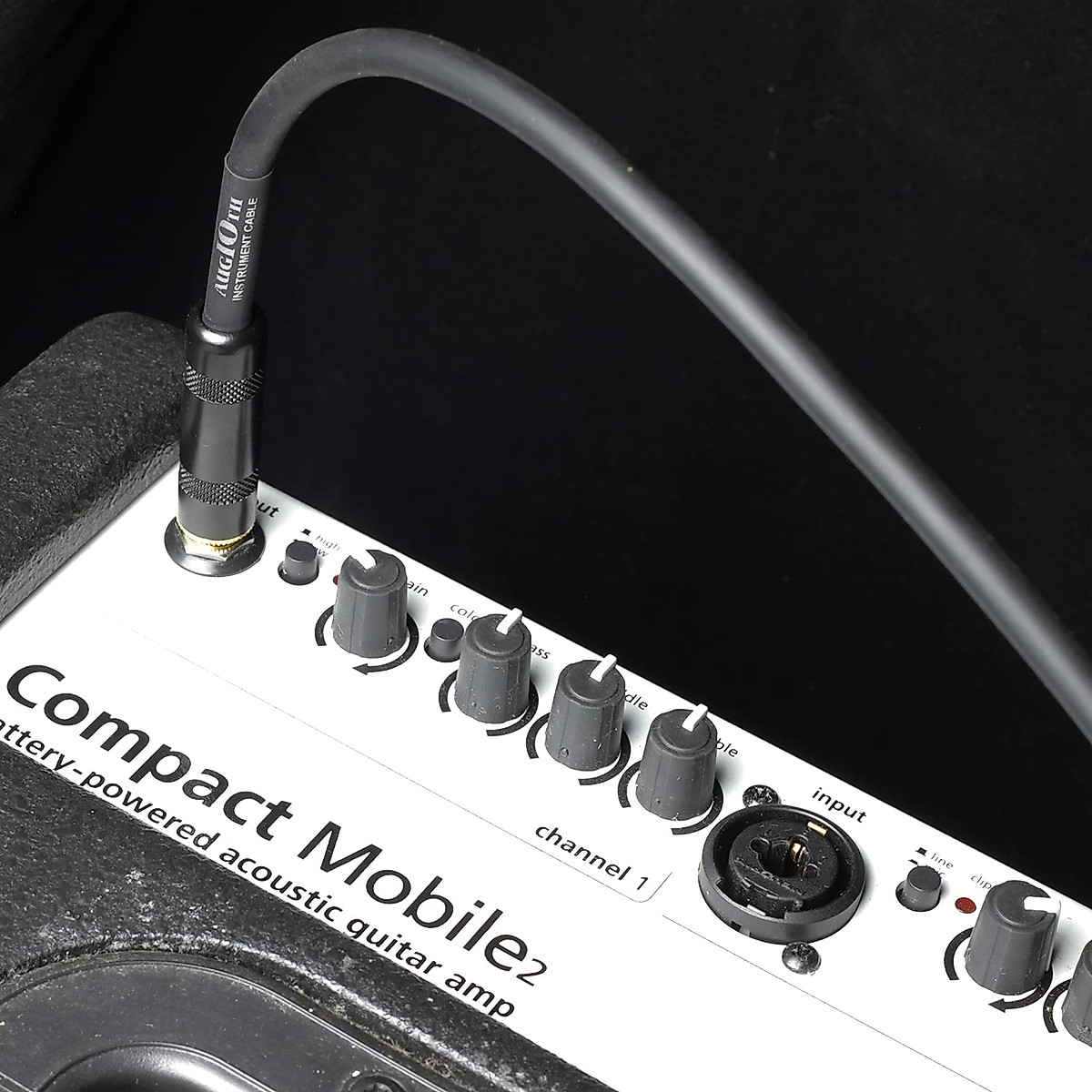 Augioth Performance Guitar Cable 20 ft, Electric Instrument Bass Cable AMP Cord 1/4 Straight to Angled Black